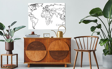 Obraz Mapa świata czarno-biała linie - możliwość personalizacji ...