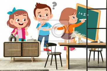 Naklejka happy kids learning math illustration na wymiar • mathematic ...