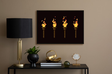 Plakat Cartoon pixelated torch fire flame animation of 8 bit pixel art ...
