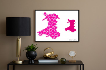 Plakat Love collage and solid map of Wales. Collage map of Wales is na ...