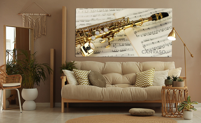 Obraz Stare nuty i saksofon - możliwość personalizacji • Canvaso.pl