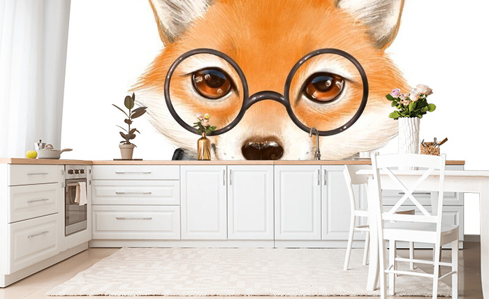 Fototapete Rotfuchs mit schwarzer Brille und schwarzer Fliege nach Maß ...