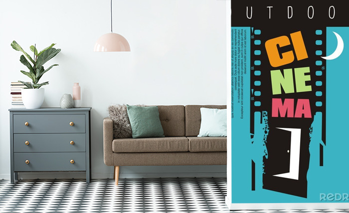 Sticker Outdoor cinema poster design idea with film strip and open door ...