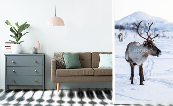 Sticker Rentier in Norwegen Winterlandschaft nach Maß - myredro.de