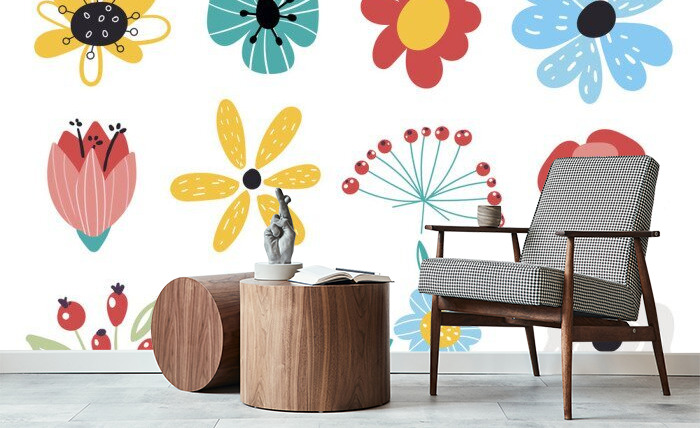 Sticker Einfache Grafiken, die Wiesenblumen darstellen nach Maß ...