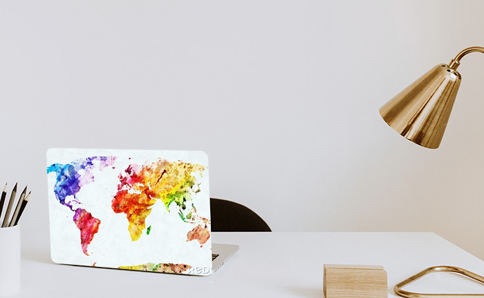 Sticker Abstrakte Weltkarte mit Aquarellfarben gemalt nach Maß - myredro.de