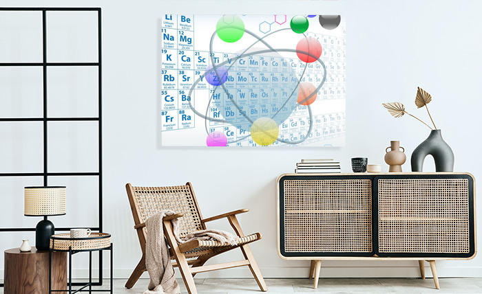 Tableau Représentation dun atome avec le tableau périodique en arrière ...