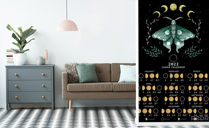 Sticker Lunar calendar 2022. Moon phases calendar for 2022 with ...