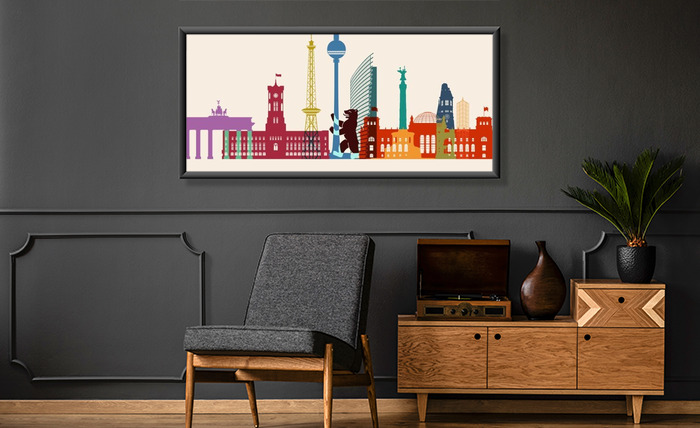 Poster Berlin stadsgezicht kleurrijk panorama met bezienswaardigheden op maat - redro.nl