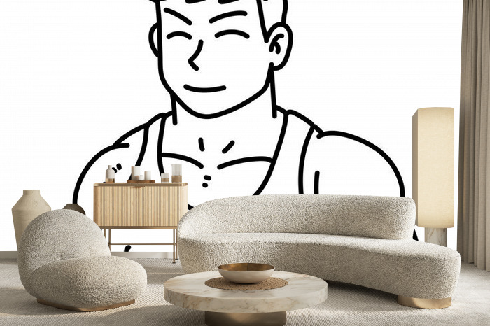 Fototapeta black and white of cute man cartoon for coloring na wymiar ...