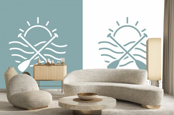 Fototapeta Logo club de piragüismo. Símbolo ocaso o amanecer. Silueta ...