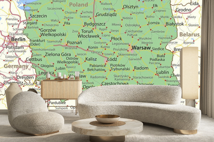 Fototapeta Mapa polski z miastami na wymiar • Polska, mapa, szosa ...