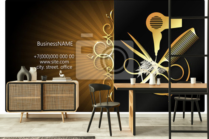 Fototapeta Beauty salon and hair salon business card design with tool ...