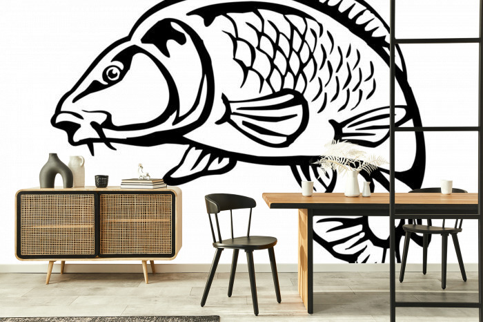 Fototapeta carp fish with fish scales big fish black and white clipart ...