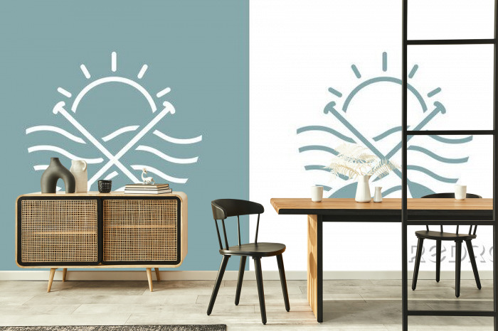 Fototapeta Logo club de piragüismo. Símbolo ocaso o amanecer. Silueta ...