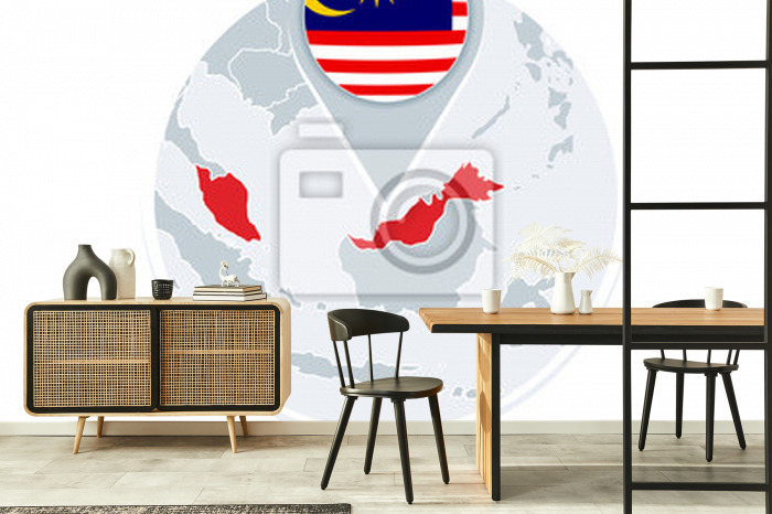 Fototapeta Mapa Malezji i flaga, ikona mapa wektor z podświetloną ...