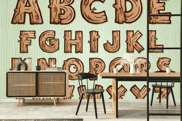 Naklejka abc,board,brown,wood,woodgrain,bark,cracked,font,letters ...