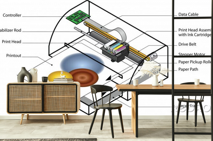 Naklejka Exploded view diagram of an inkjet printer with labels ...