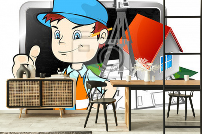 Naklejka Geodeta za pomocą narzędzia na wymiar • inspektor, geodezja ...