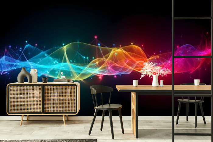 Naklejka Plexus Neon Black Background Digital Desktop Wallpaper HD 4k ...