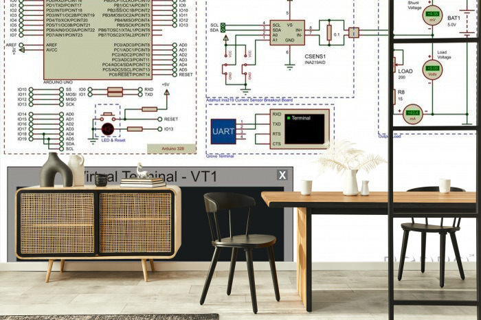 Naklejka Vector diagram of connecting a current sensor to an Arduino ...