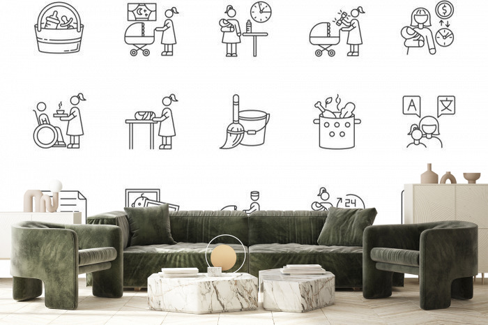Fototapeta Babysitter service pixel perfect linear icons set. Night ...