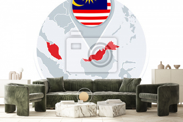 Fototapeta Mapa Malezji i flaga, ikona mapa wektor z podświetloną ...