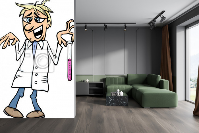 Fototapeta ilustracja kreskówka szalony naukowiec na wymiar • uśmiech ...