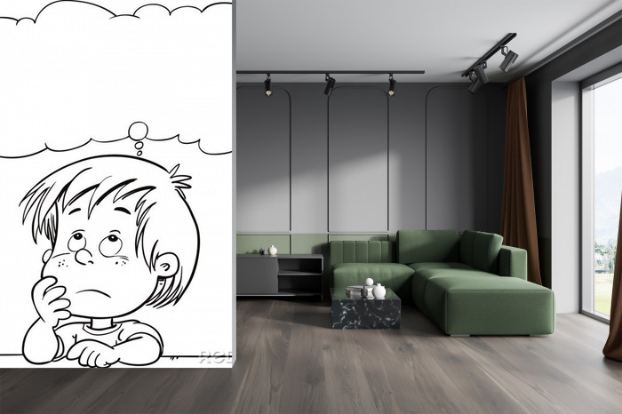 Fototapeta Vector illustration of Cartoon boy thinking with white ...