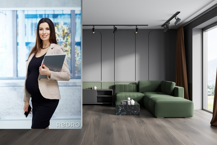 Naklejka Happy pregnant woman in business casual in office na wymiar ...