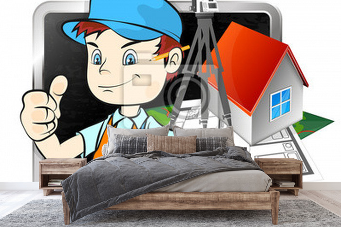 Naklejka Geodeta za pomocą narzędzia na wymiar • inspektor, geodezja ...