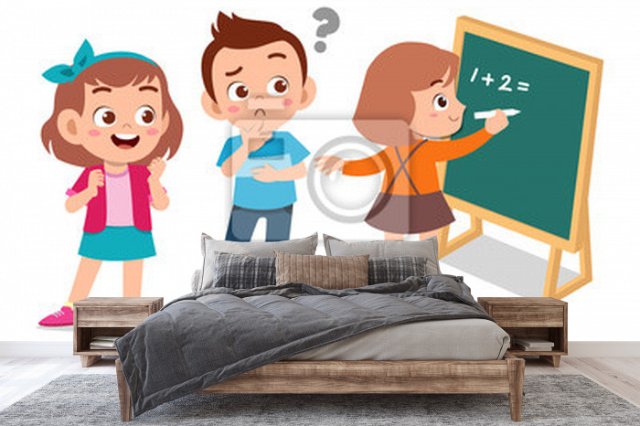 Naklejka happy kids learning math illustration na wymiar • mathematic ...