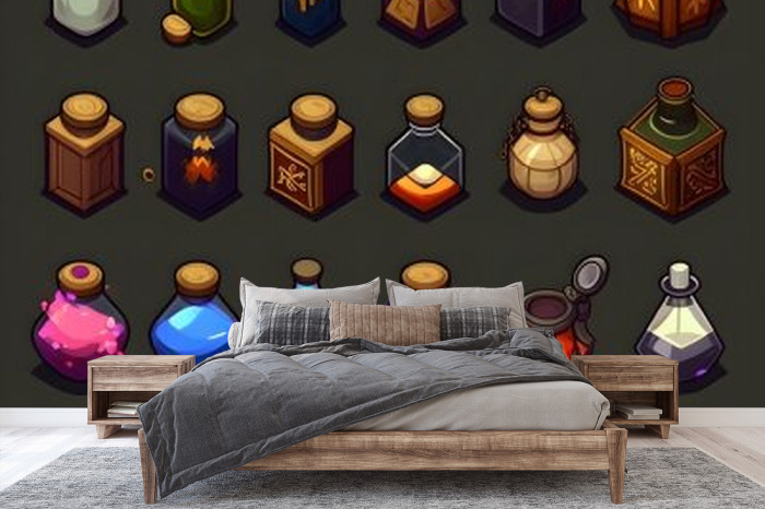 Naklejka Set Of Rpg Game Icons Sprite Sheet Of Magic Potions