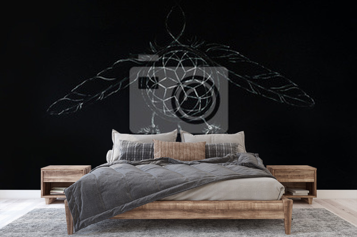 Naklejka szkic liniowy rysunek motywu snu marzeń z piórami. na wymiar ...