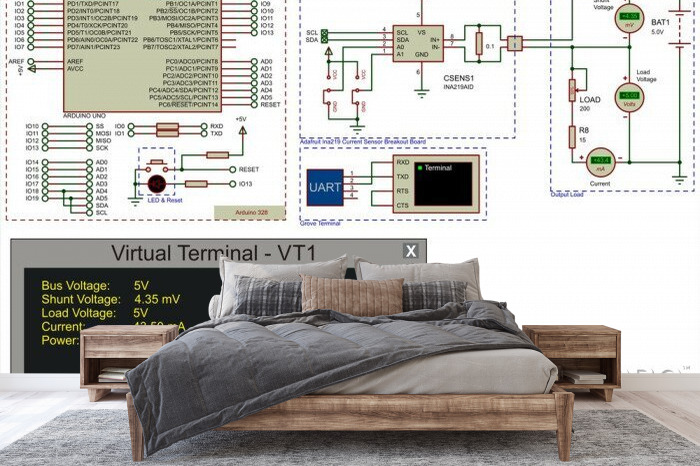 Naklejka Vector diagram of connecting a current sensor to an Arduino ...