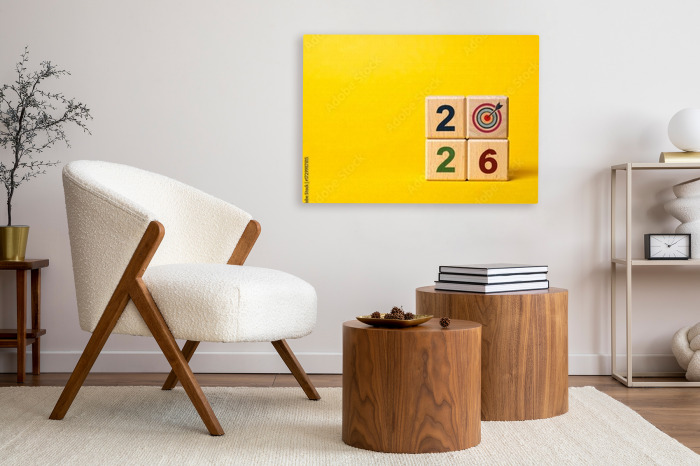 Obraz 2026 Goal Achievement and Success Milestone 2026 wooden blocks na ...