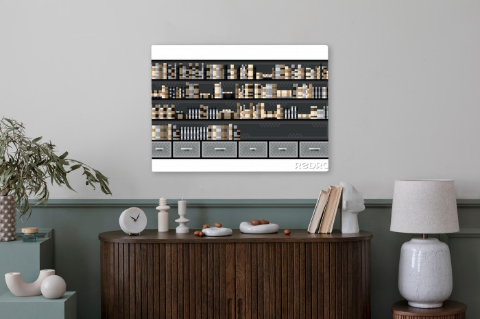 Obraz Bookcase pixel art. Bookshelf pixel art. Vector illustration. na ...