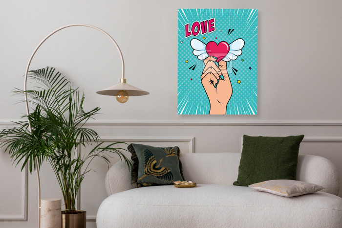 Obraz hand and heart with wings pop art style icon vector illustration ...