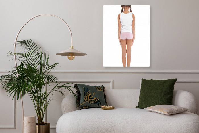 Obraz Little girl in underwear on white background, back view na wymiar ...