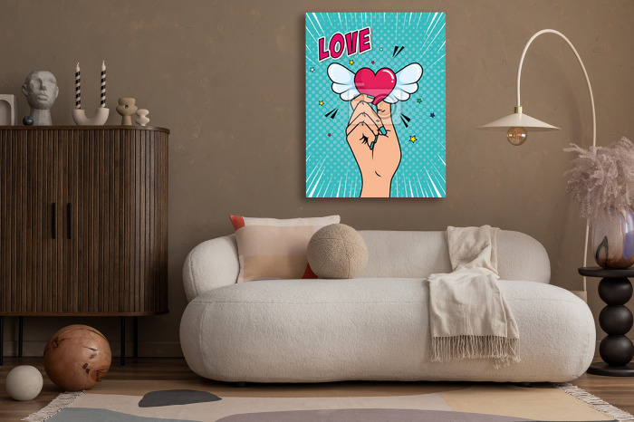 Obraz hand and heart with wings pop art style icon vector illustration ...