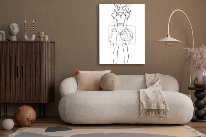 Obraz Hand drawn vector illustration. Kawaii anime girl. Big eyes. na ...