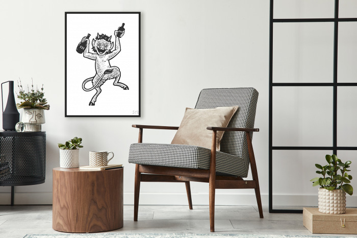 Plakat devil with bottles of alcohol sketch raster na wymiar • diabeł ...