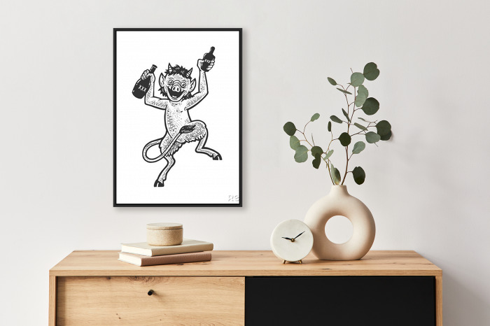 Plakat devil with bottles of alcohol sketch raster na wymiar • diabeł ...