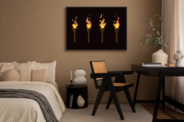 Plakat Cartoon pixelated torch fire flame animation of 8 bit pixel art ...