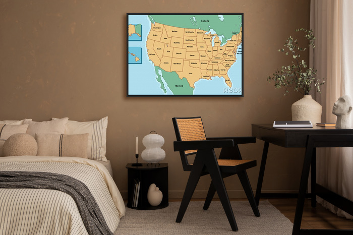 Plakat United States of America map with states names na wymiar • mapa ...