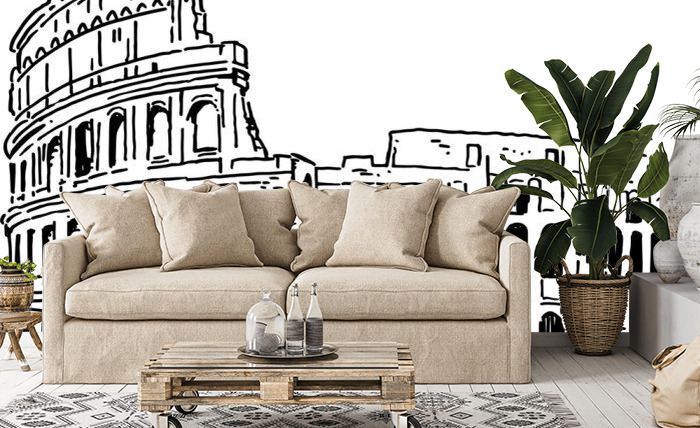 Fotobehang Colosseum Rome tekening vector op maat - redro.nl