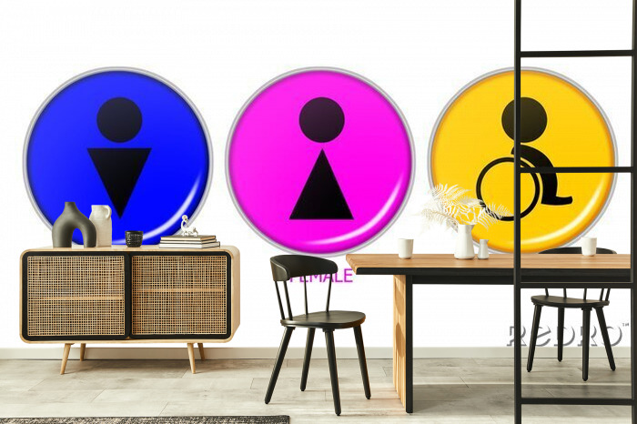 Fototapeta Trzy style znak WC na etykiecie toalety. na wymiar • żółty ...