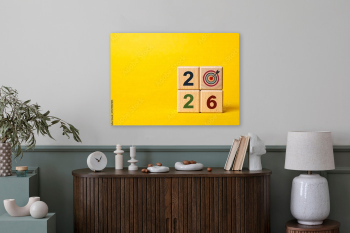 Obraz 2026 Goal Achievement and Success Milestone 2026 wooden blocks na ...